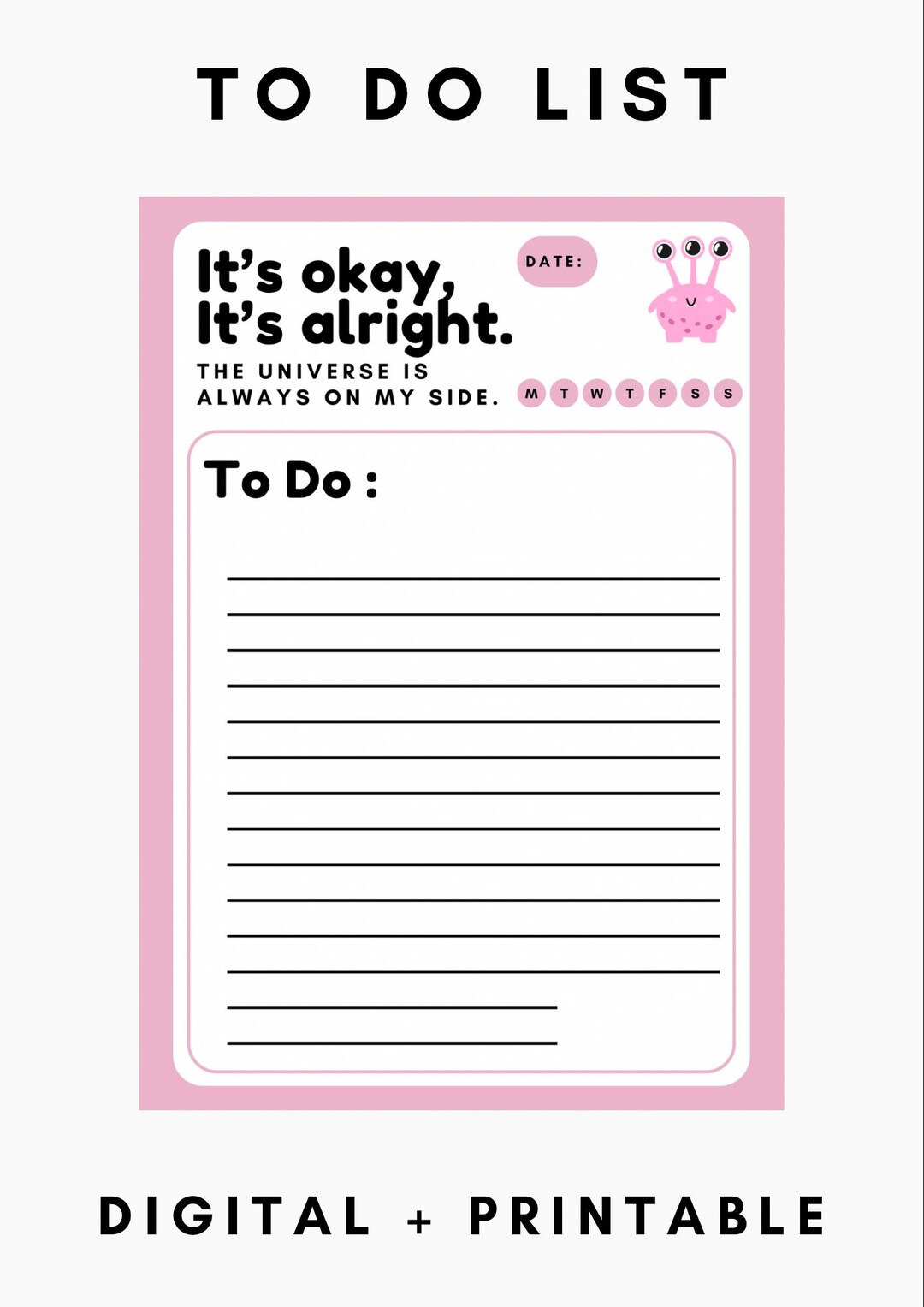 Pink to Do List Printable: Affirmation Planner (digital Download) - Etsy