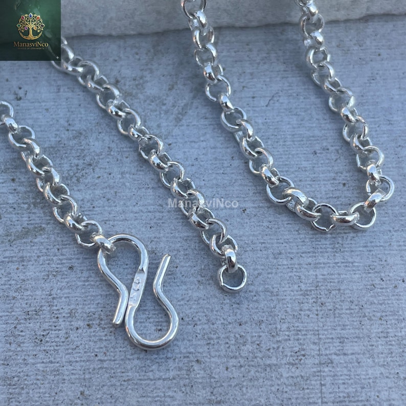 925 Sterling Silver Rolo Chain Necklace, 3mm Handmade Round Belcher ...