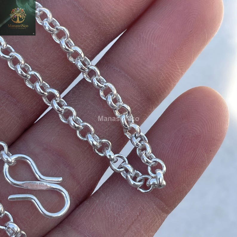 925 Sterling Silver Rolo Chain Necklace, 3mm Handmade Round Belcher ...