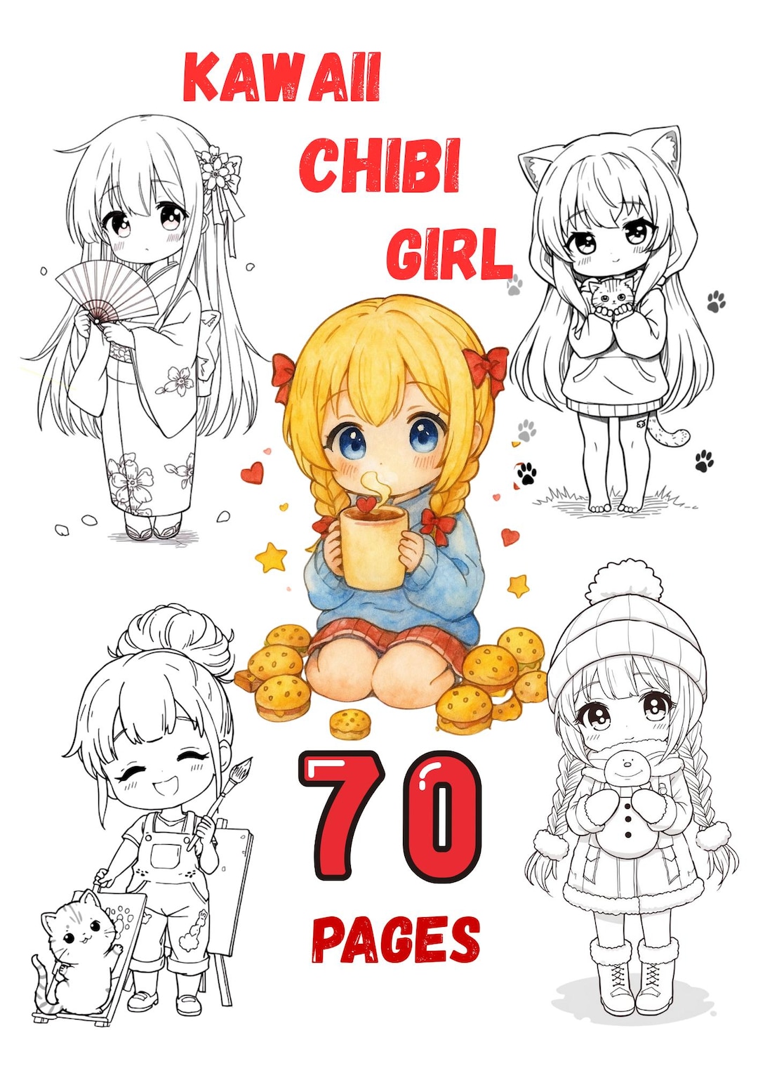 Kawaii Chibi Girls Coloring Pages | Anime Girl Coloring Book | Cute ...