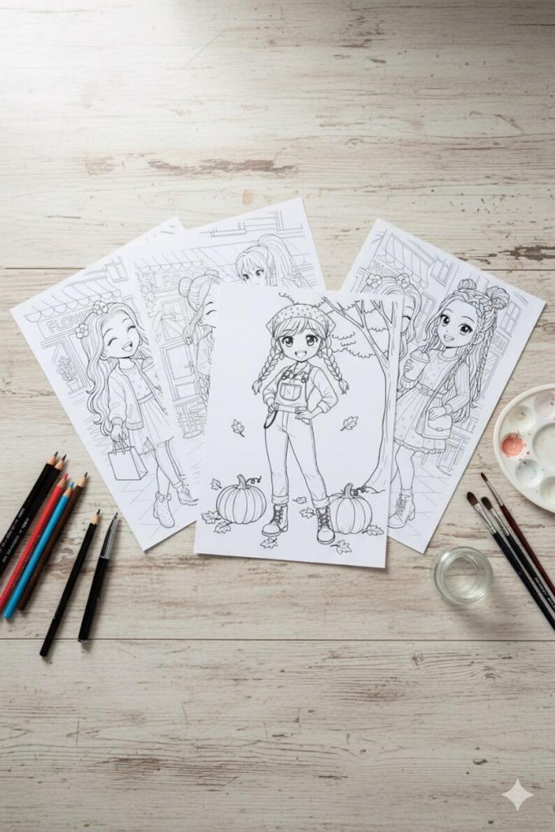 Kawaii & Chibi Anime Coloring Pages Printable PDF | Cute Manga Girls ...