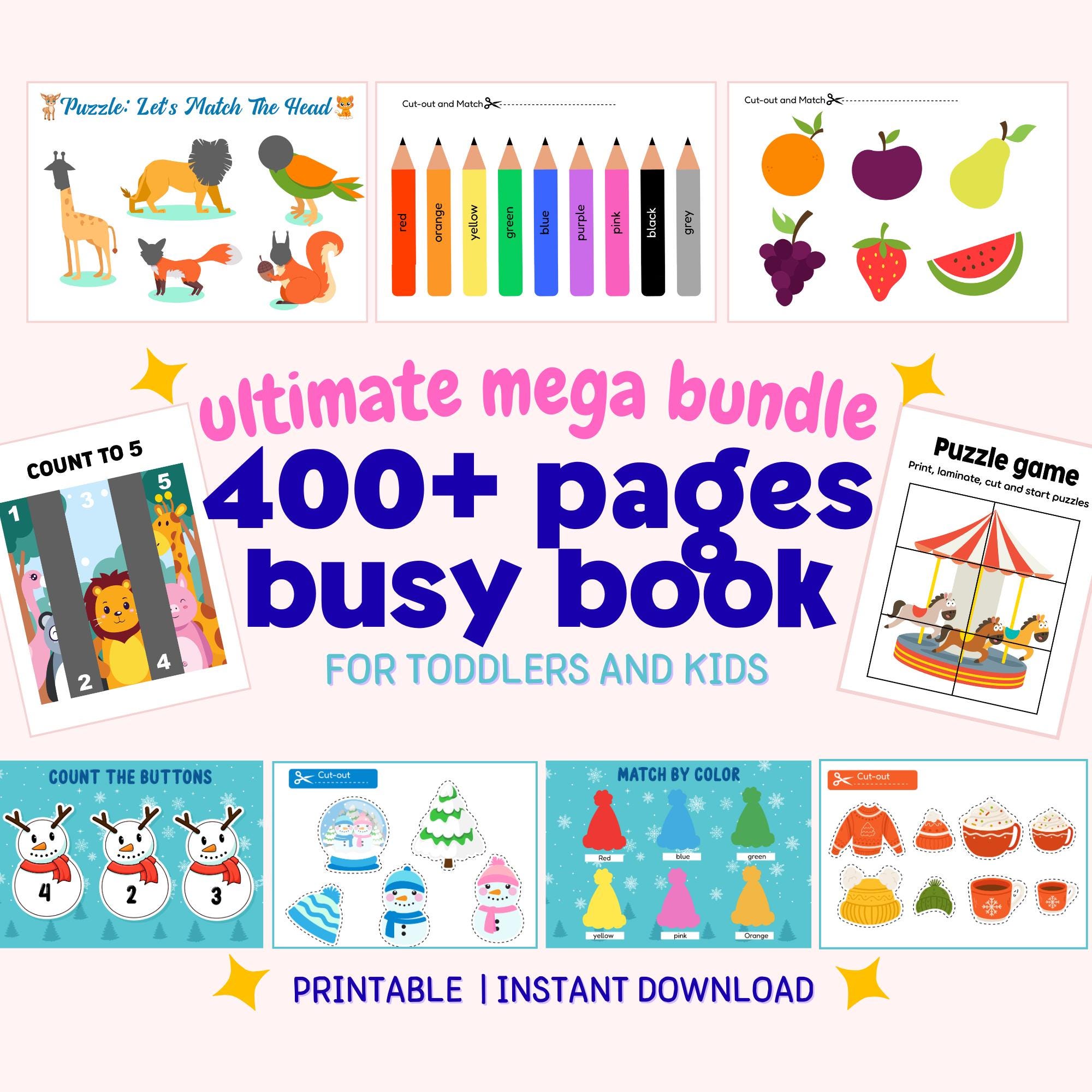 Toddler Busy Book Mega Bundle, Quiet Book for Kids, 400+ Pages ...