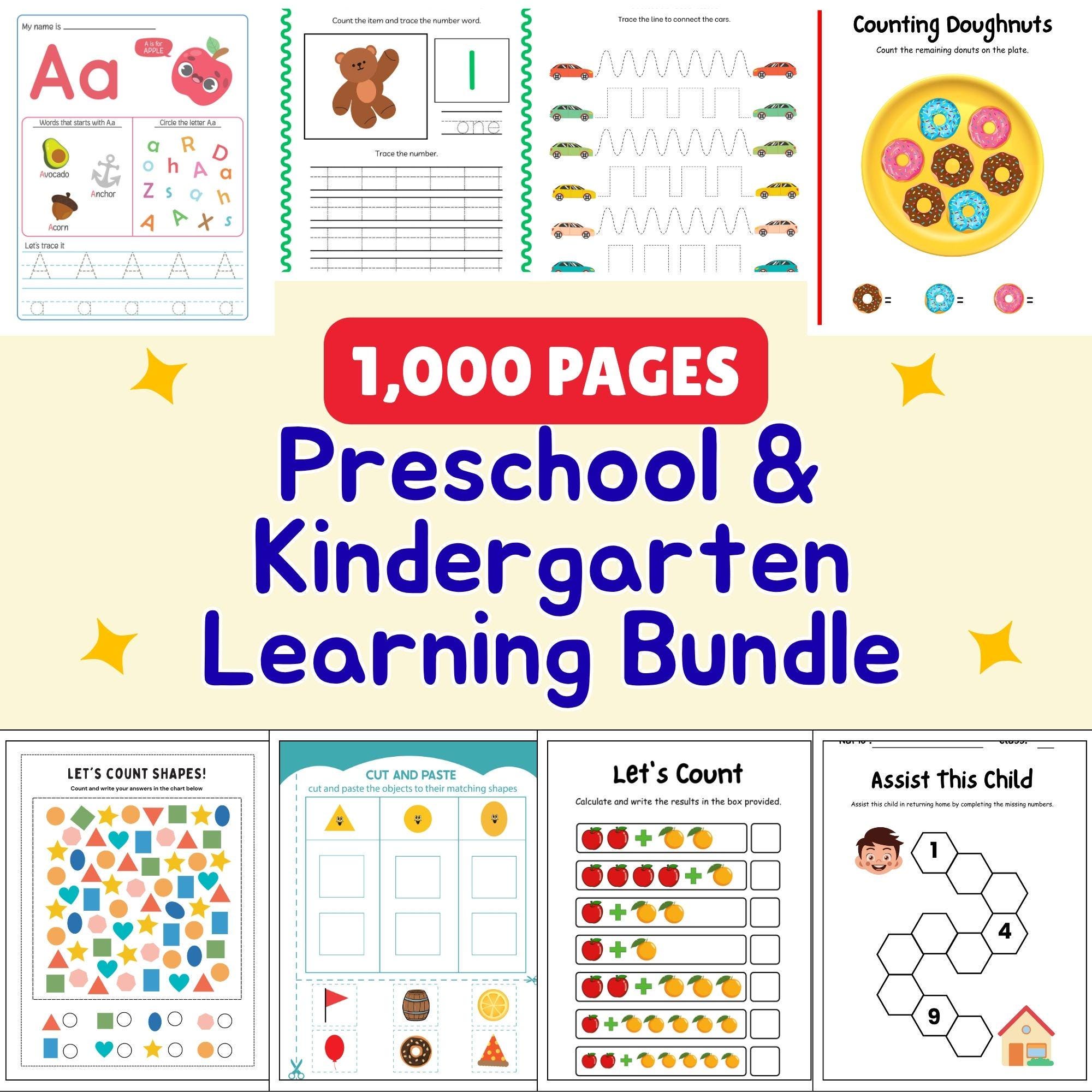 Preschool Pre-k Learning Bundle 1000+ Pages Worksheet | Homeschool ...