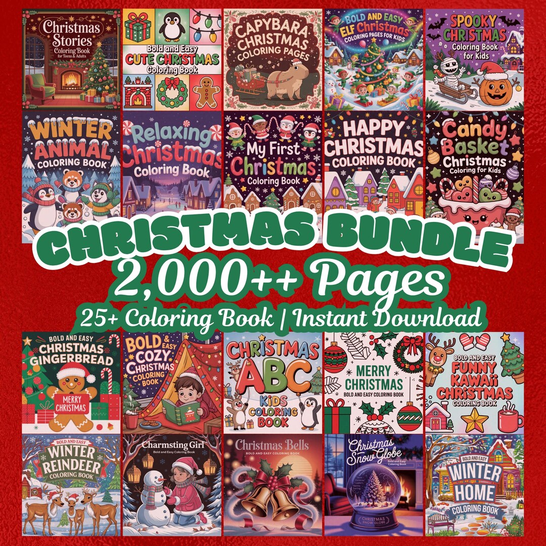 Christmas Coloring Books Bundle, 1500+ Bold Easy Coloring Pages for ...