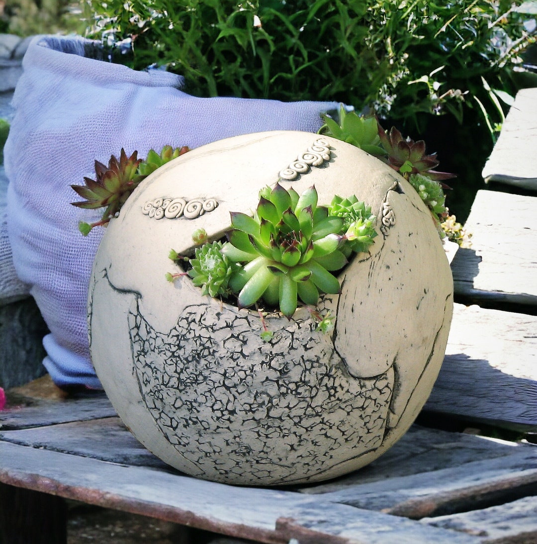 Large White Pottery Handmade Planter Pot, Natural Clay Planter, Outdoor ...