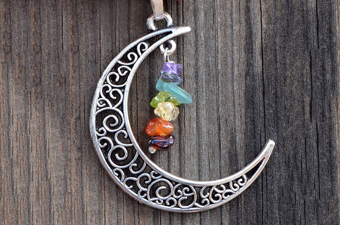 Chakra Zilveren Maan Hanger Crescent Moon Hanger met Zeven Chakra ...