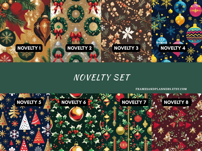 60 Decorative, Holiday, Metallic Digital Paper Bundle, Commercial Use ...