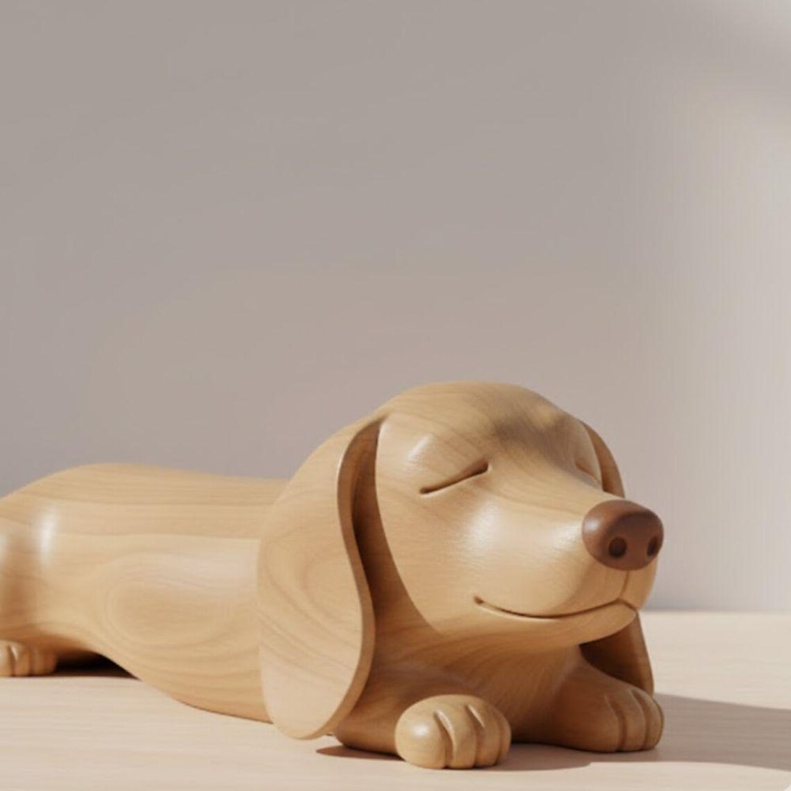 Handmade Wooden Dog Sculpture Sleeping Dog Minimalist Animal Wood Decor ...