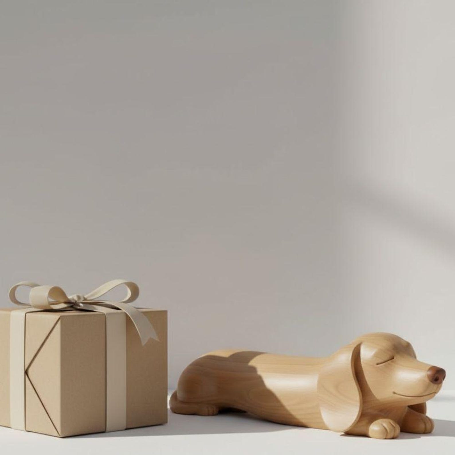 Handmade Wooden Dog Sculpture Sleeping Dog Minimalist Animal Wood Decor ...
