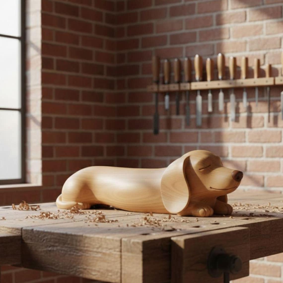 Handmade Wooden Dog Sculpture Sleeping Dog Minimalist Animal Wood Decor ...
