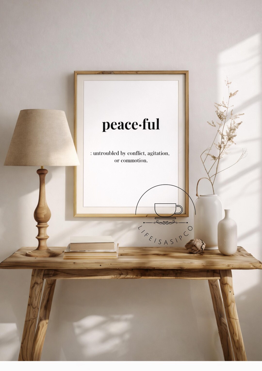 Peaceful Definition Wall Art | Minimalist Neutral Decor | Calm ...