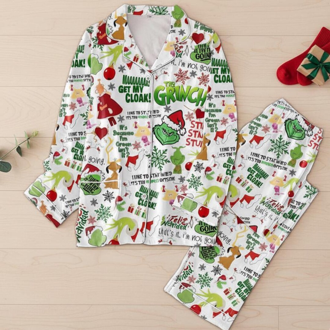 Grinch Christmas Pajamas Set, Cute Grinchmas Holiday Pyjamas, Women's ...