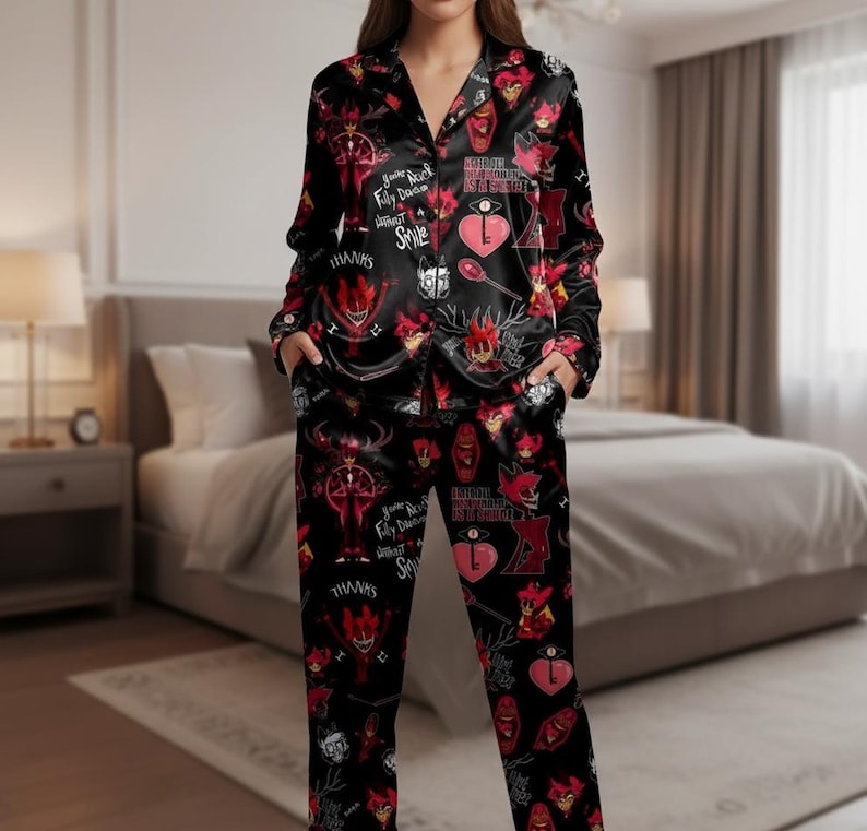 Alastor Hazbin Hotel Couple Pajamas, Red and Black Demon Loungewear Set ...