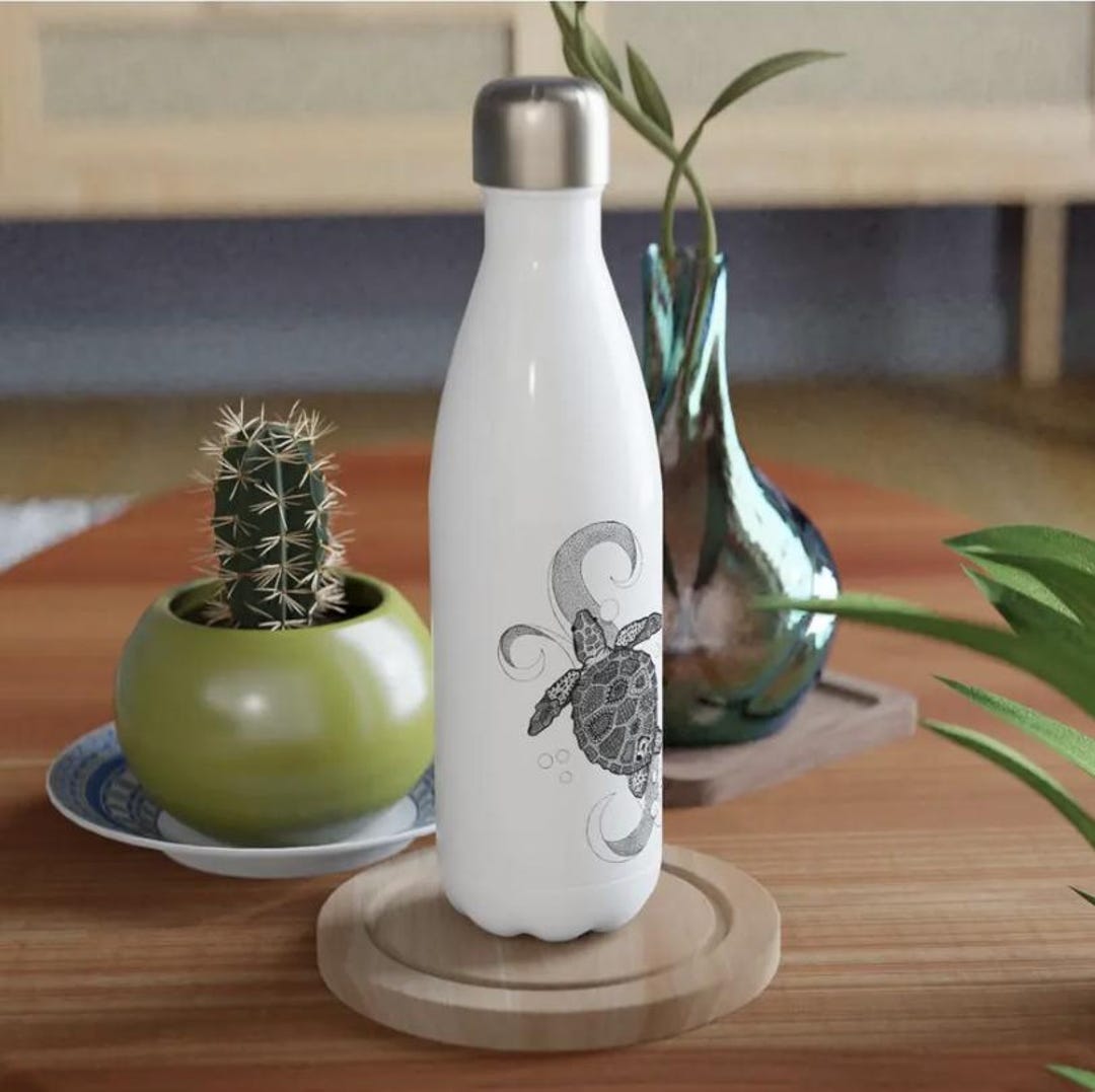 Original Turtle Ink Art Insulated Zen White Eco Water Bottle - Etsy