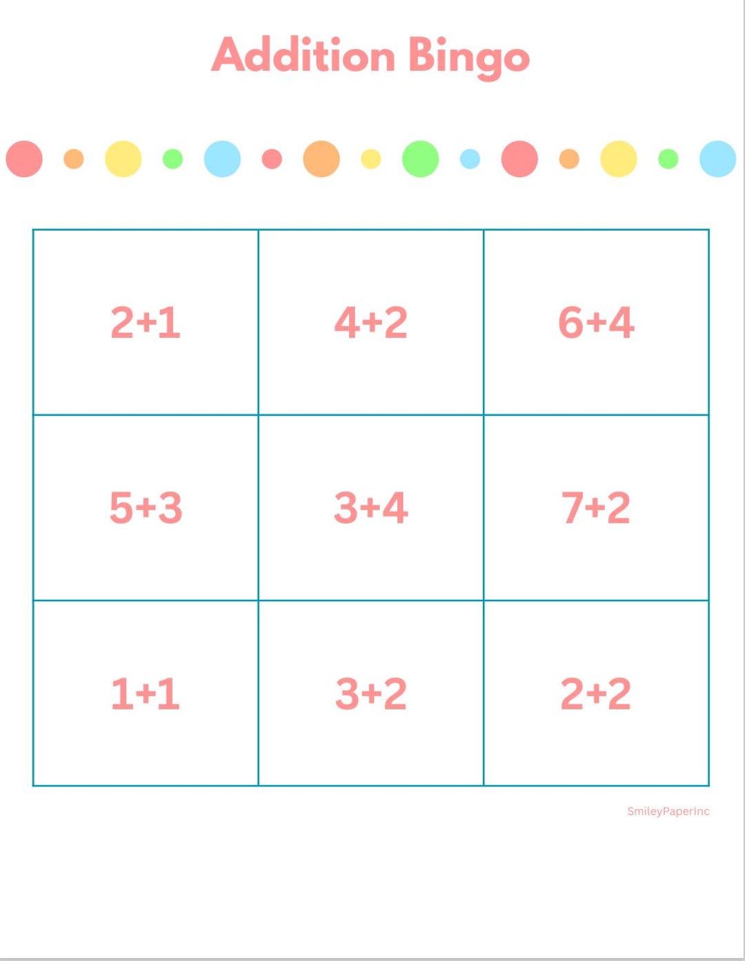 Addition Bingo - Sums to 10 - Etsy