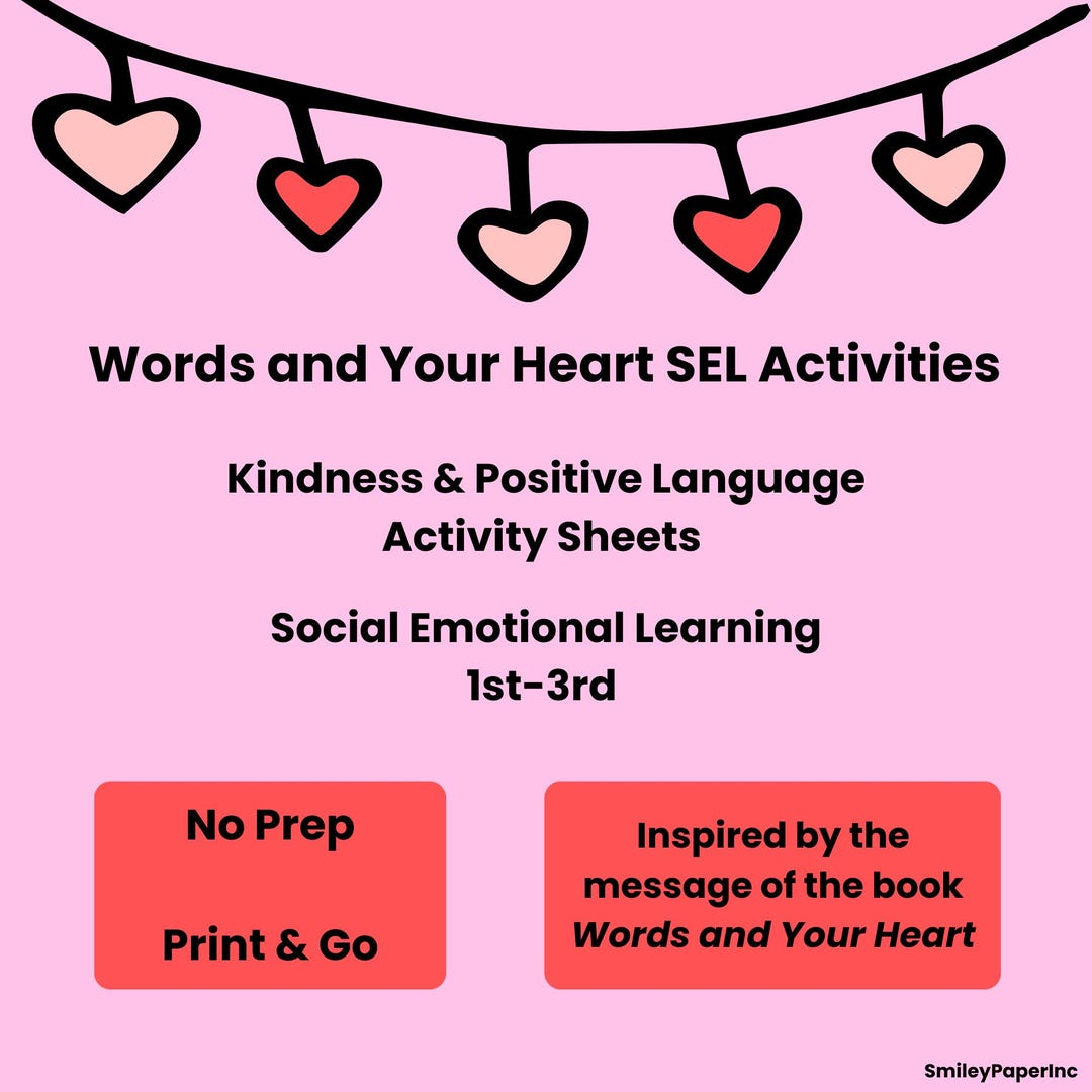 SEL Kindness Activities for Kids | Words and Your Heart Printables (K-3 ...