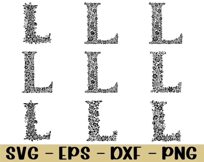 Botanical Font Svg, Floral Letter L Svg, Floral Alphabet L Svg, Initial ...