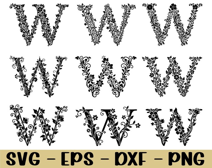 Botanical Font Svg, Floral Letter W Svg, Floral Alphabet W Svg, Initial ...