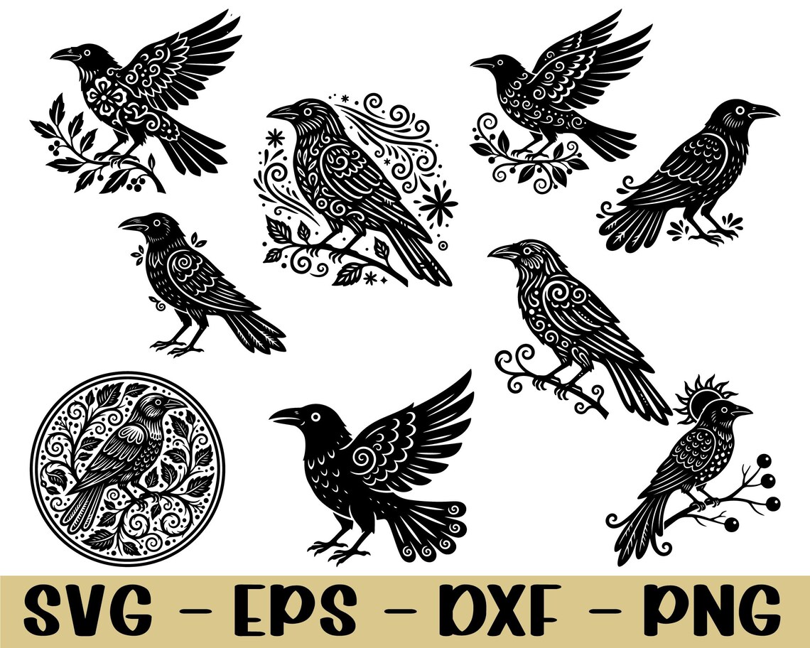 Folk Art Crow Svg, Dxf, Png - Etsy