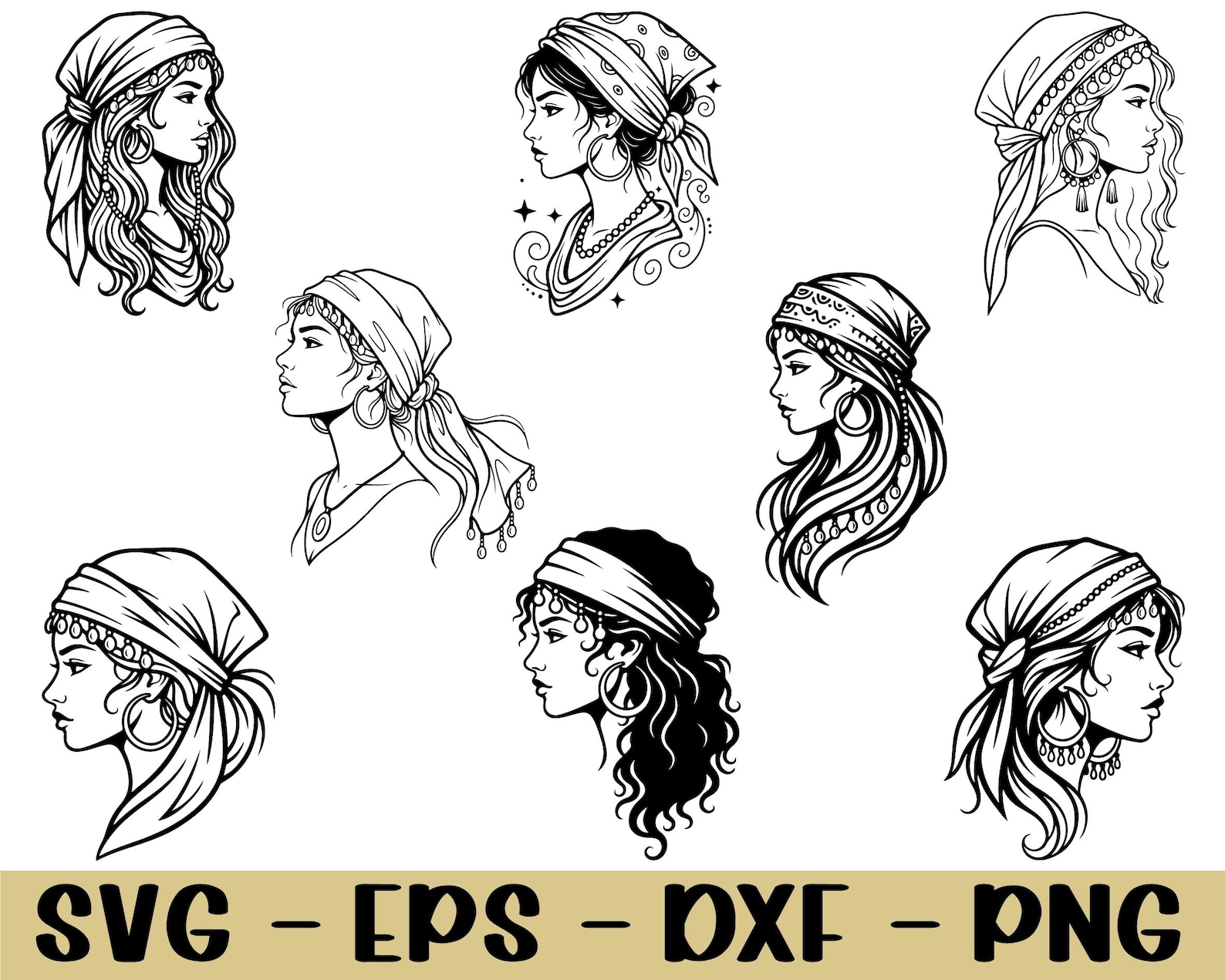 Gypsy Girl Face Svg, Dxf, Png - Etsy