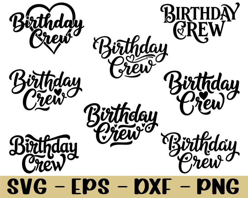 Birthday Crew Typography Svg, Dxf, Png - Etsy