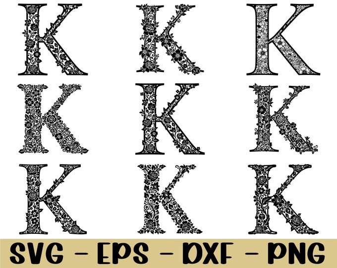 Floral Alphabet Svg, Floral Letter K Svg, Floral Alphabet K Svg ...