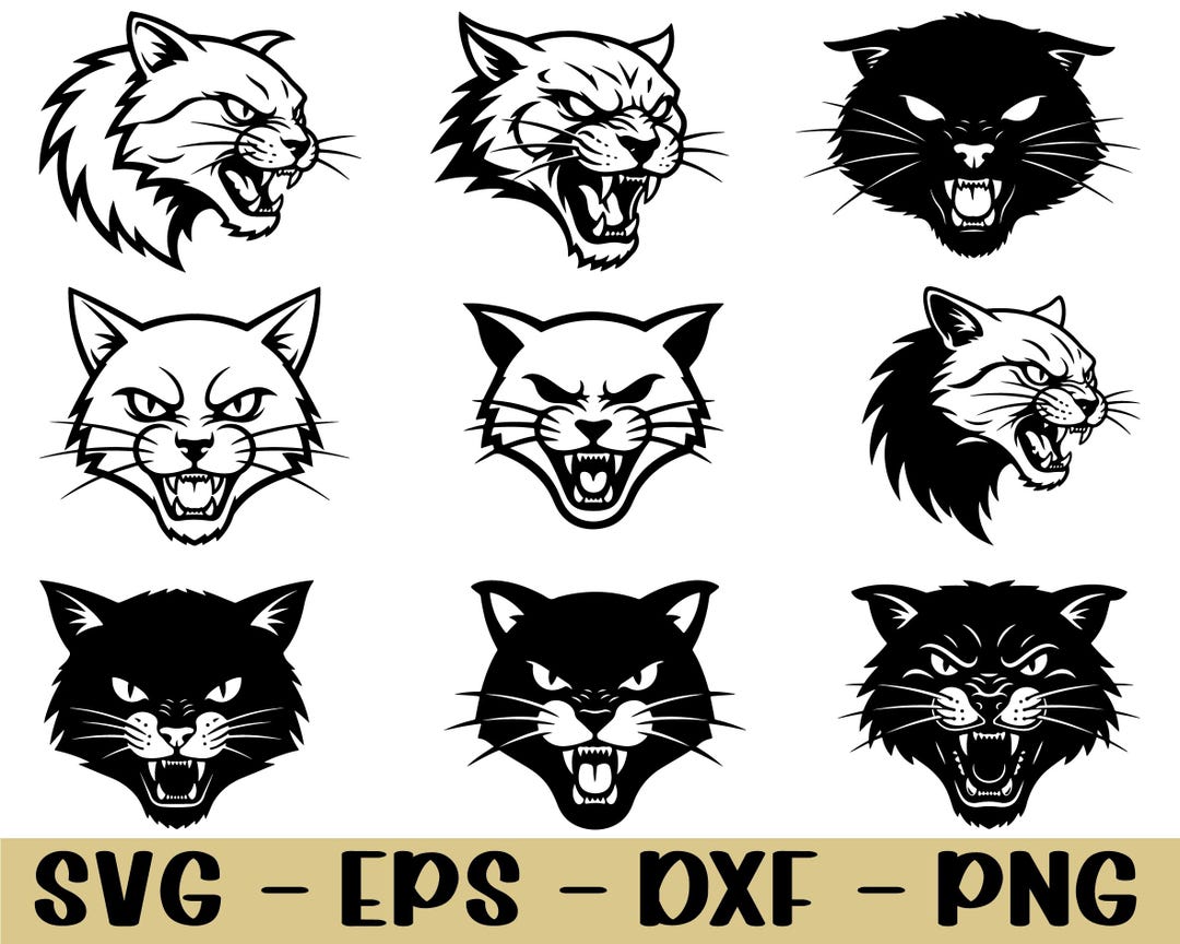 Aggressive Big Cat Face Svg, Dxf, Png - Etsy