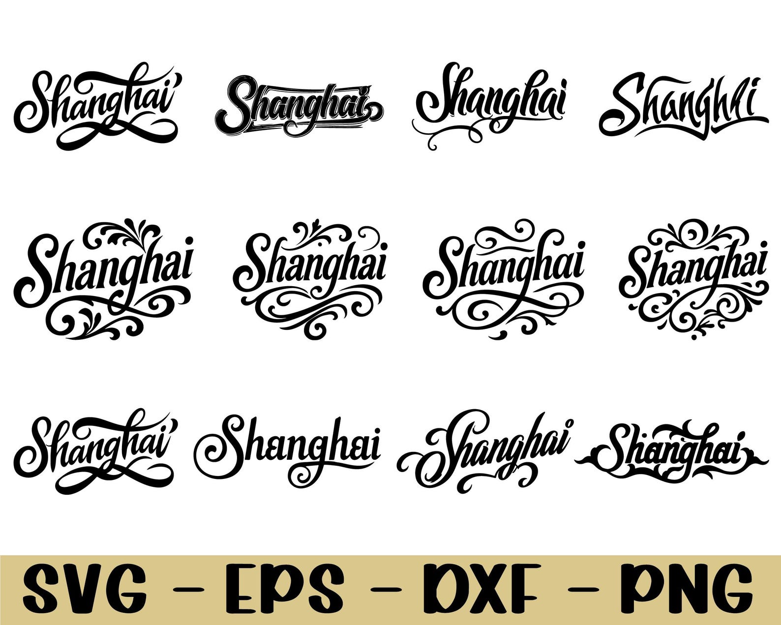 Shanghai Typography Svg, Shanghai Text Silhouette, Dxf, Png - Etsy