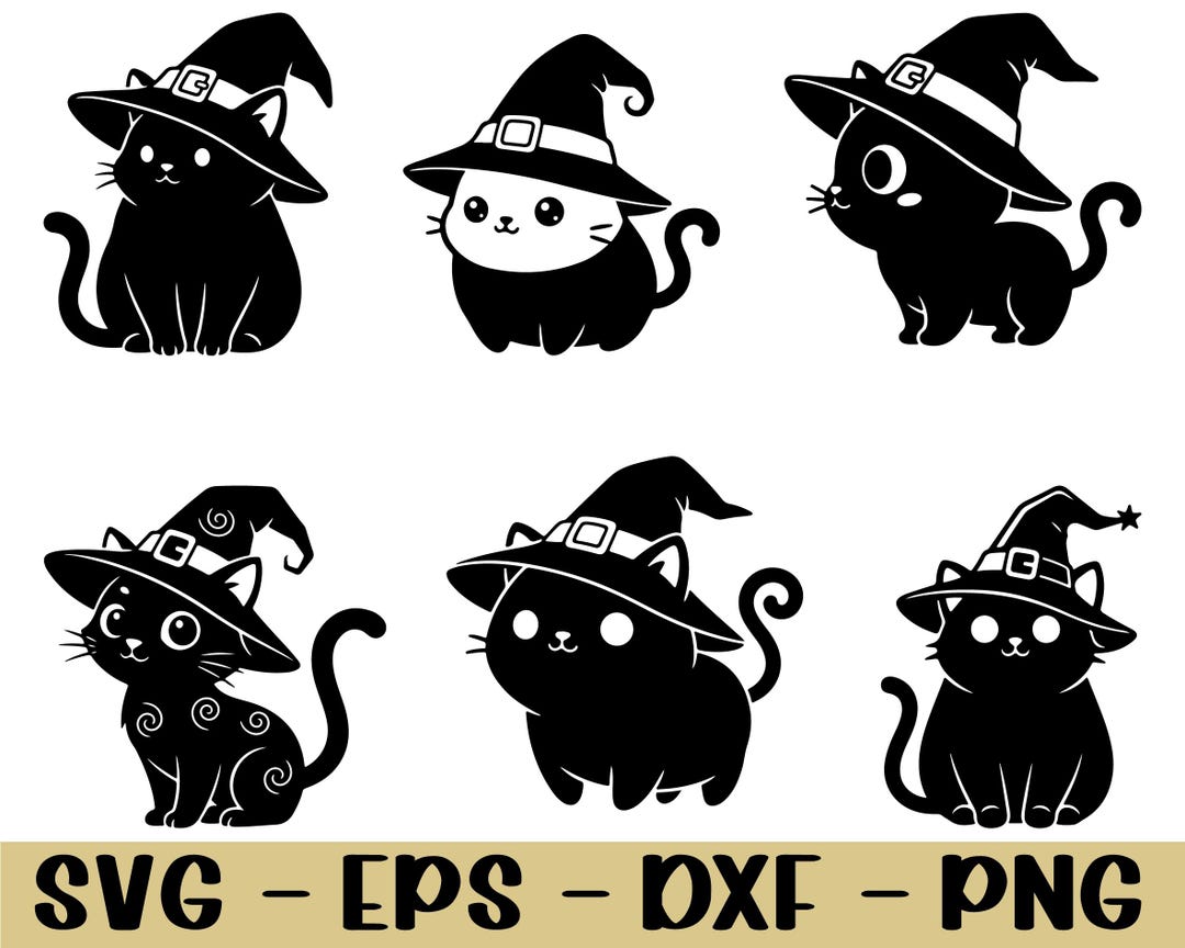 Witch Hat Cat Clipart, Halloween Black Cat SVG (digital Download) - Etsy UK
