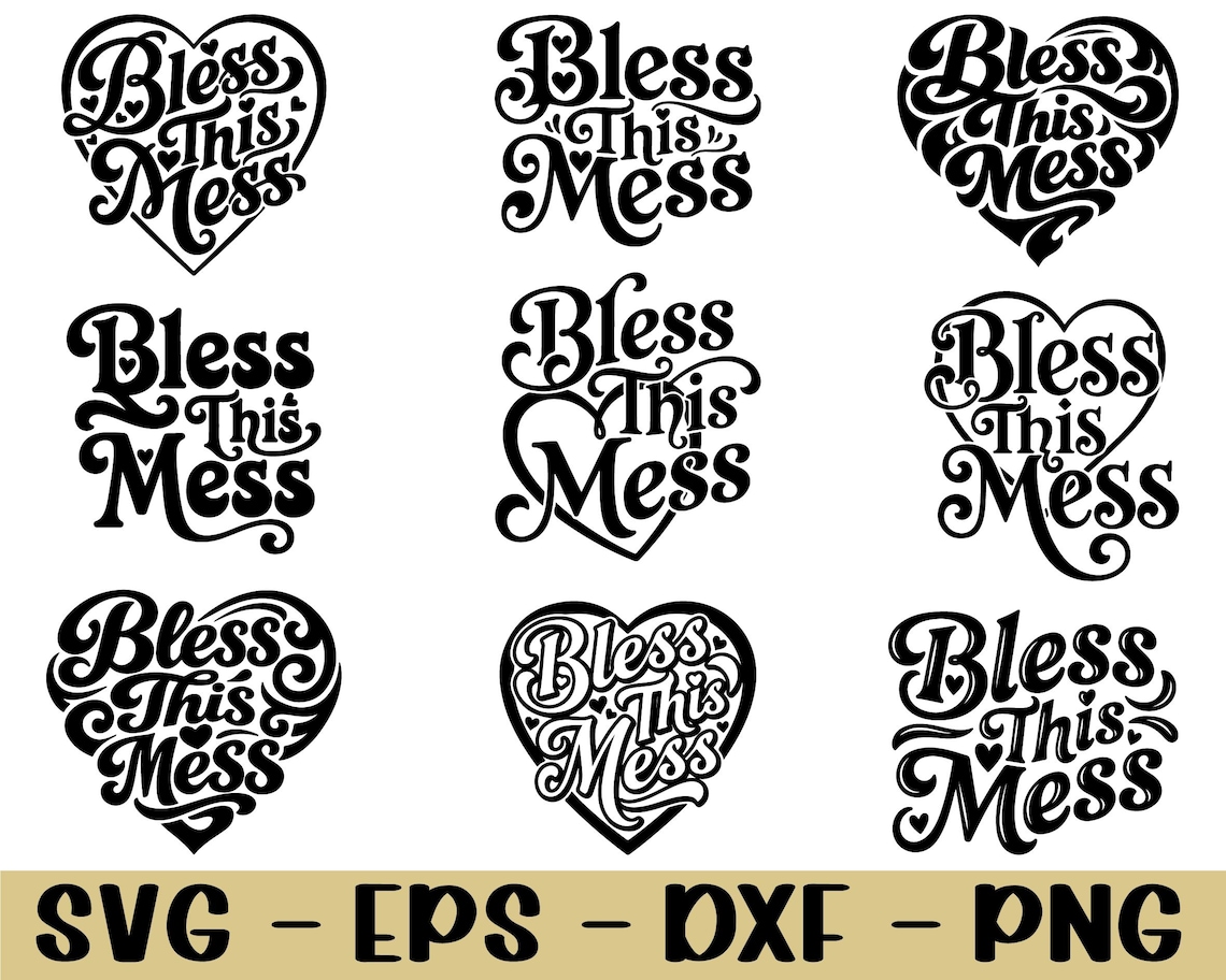Bless This Mess Typography Svg, Dxf, Png - Etsy
