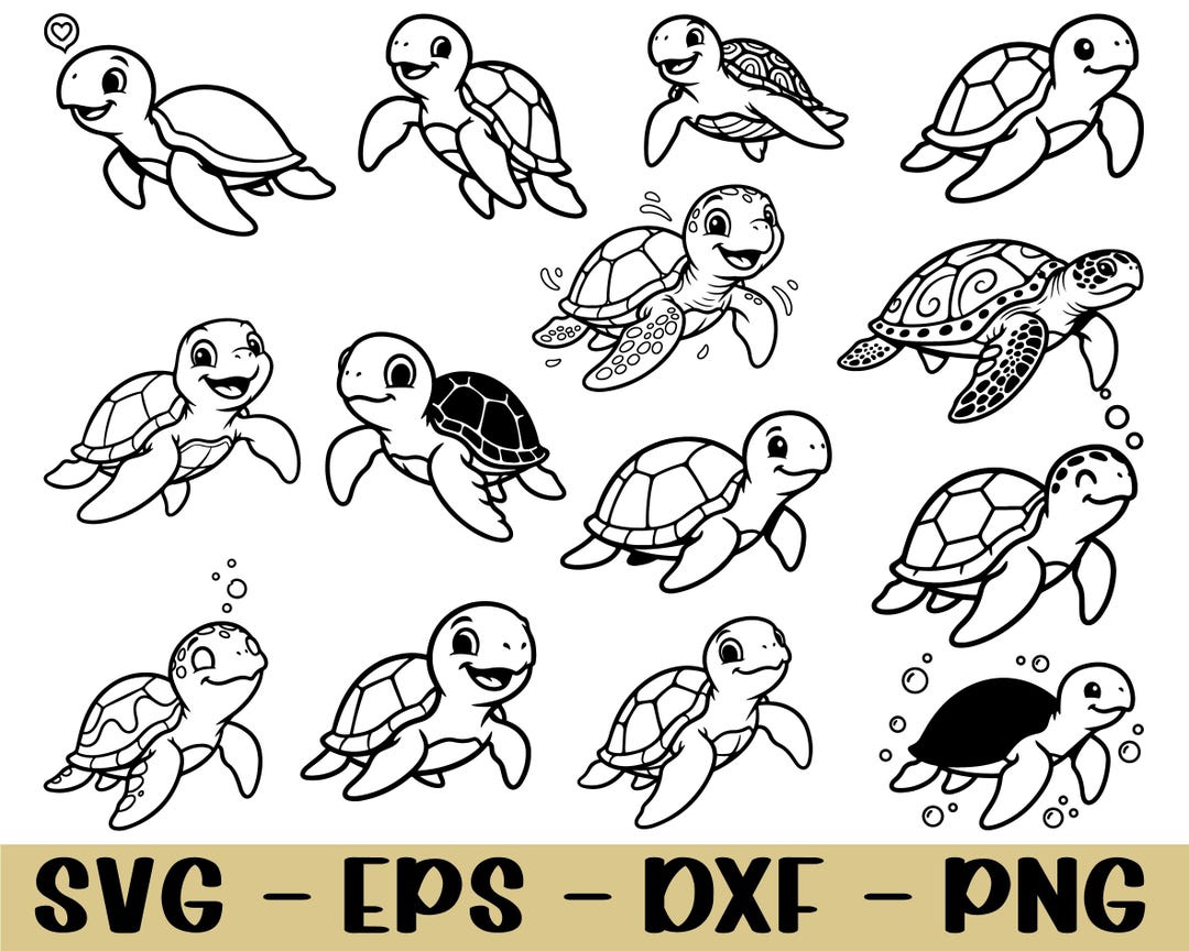 Cute Sea Turtle Svg, Dxf, Png - Etsy