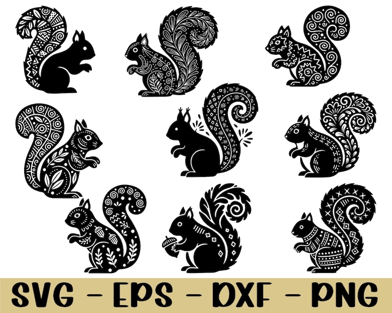 Folk Art Squirrel Svg, Dxf, Png - Etsy