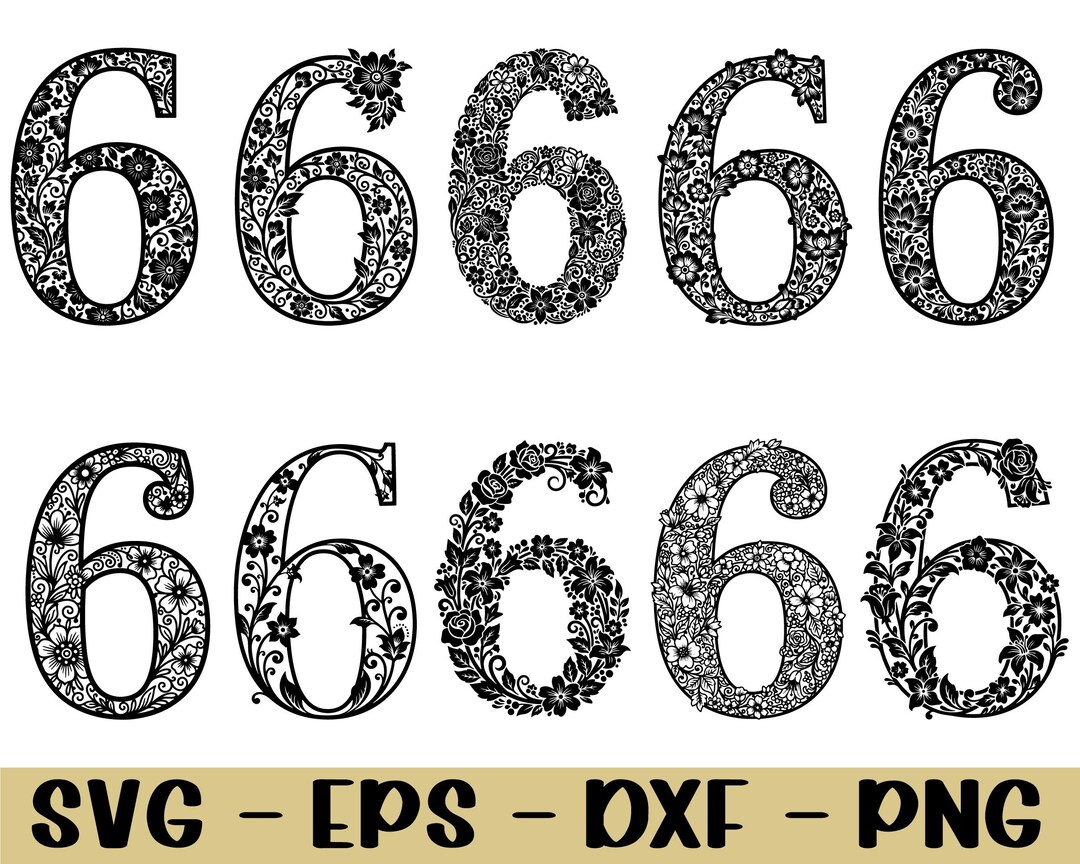 Floral Number 6 Svg, Number 6 Silhouette, Dxf, Png - Etsy