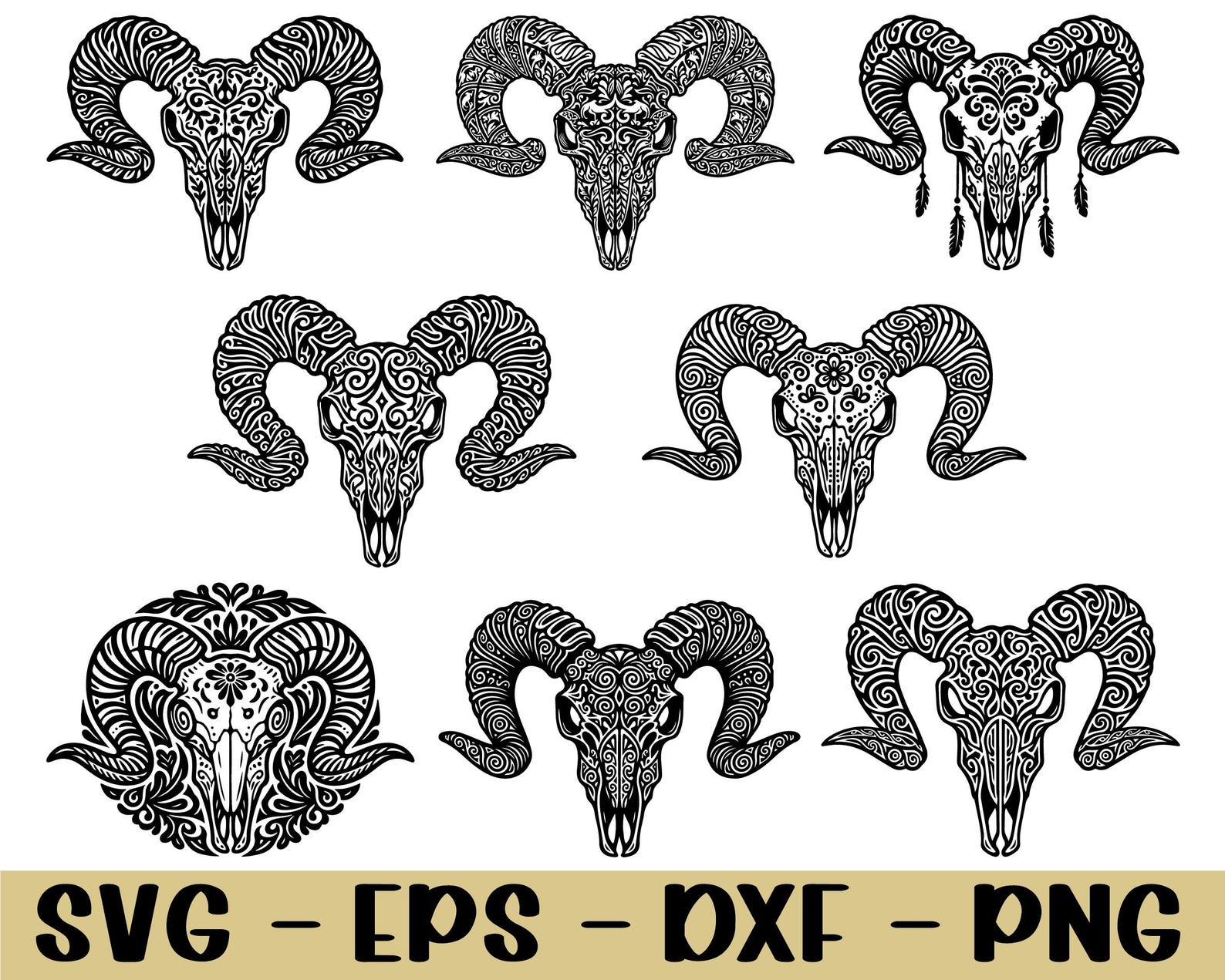 Folk Art Ram Skull Svg, Dxf, Png - Etsy UK