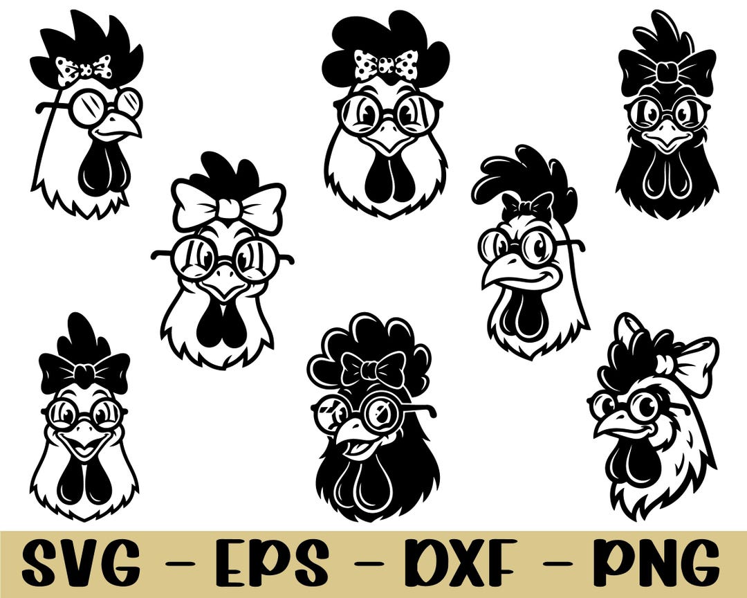 Funny Chicken Head Wearing Glasses Svg, Dxf, Png - Etsy