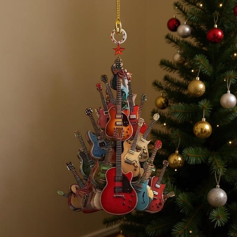 Guitar Christmas Tree Ornament, Music Themed Holiday Decor - Etsy