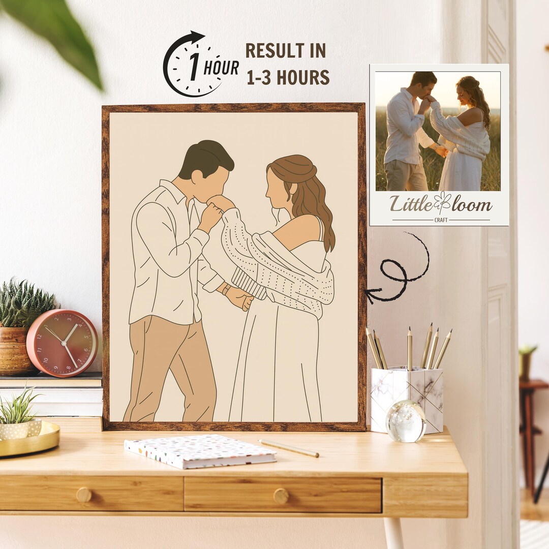 Faceless Couple Portrait | Custom Minimalist Art | Romantic Digital ...
