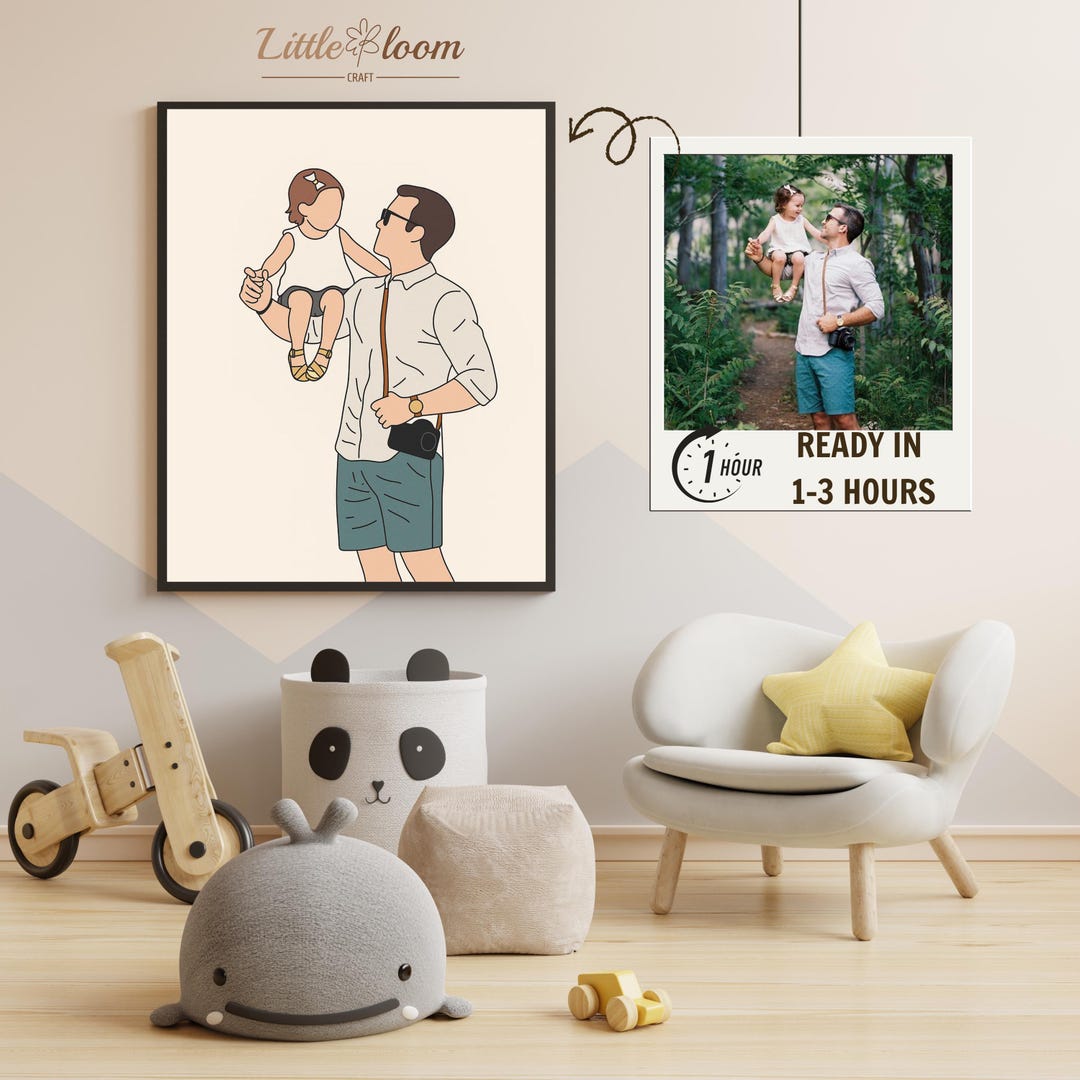 Custom Faceless Dad & Child Print | Minimalist Digital Portrait ...