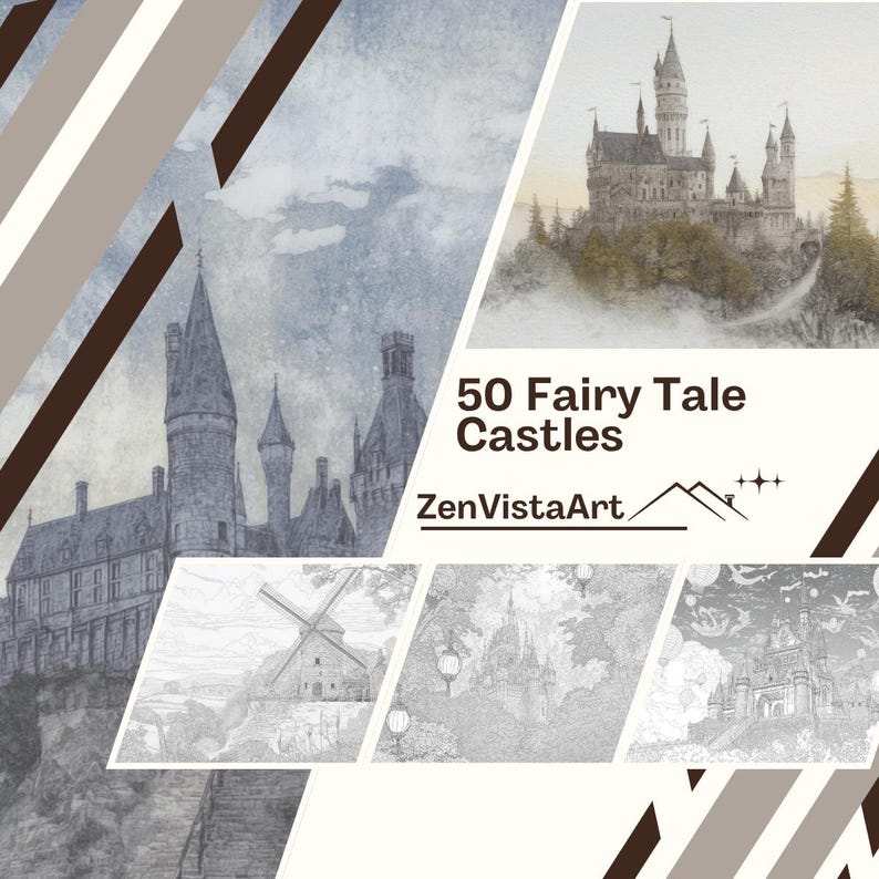50 Fairy Tale Castles Coloring Pages Bundle | Magical Kingdom and ...