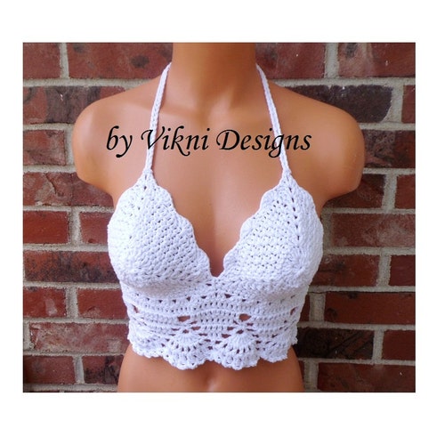 Crochet Crop Top Boho Hippie White Crochet Top Halter Top By Etsy