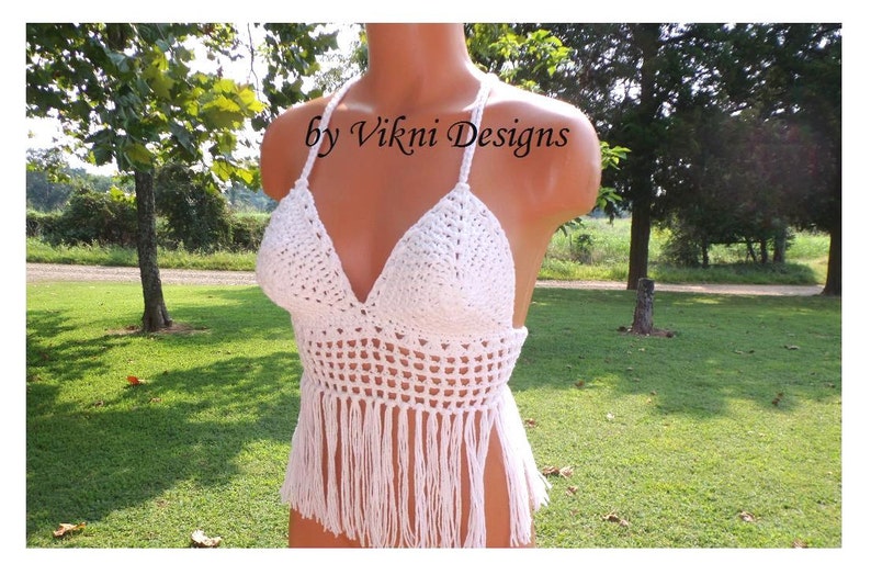 Mesh Fringe Top Texture Tassel Crochet Halter Fringe Top By Etsy