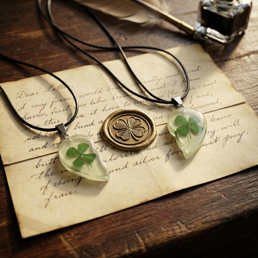 Matching Four Leaf Clover Necklace Set, Split Heart Resin Pendant ...