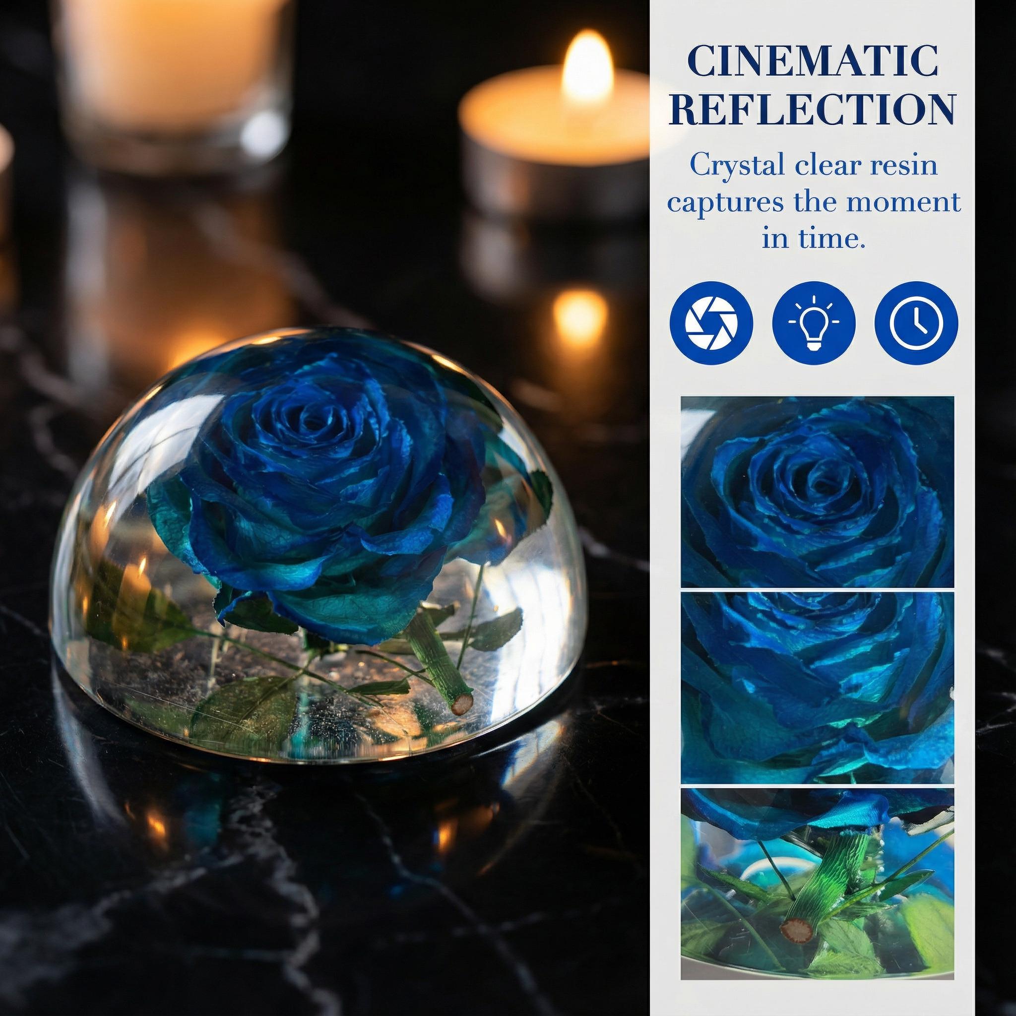 Preserved Blue Rose Resin Dome, Half Sphere Paperweight, Eternal Flower ...