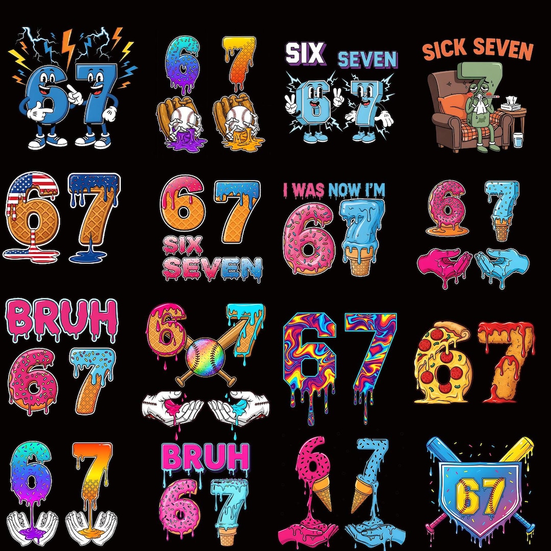 Cartoon Number 6 and 7 PNG Bundle, Retro Meme Style (digital Download ...