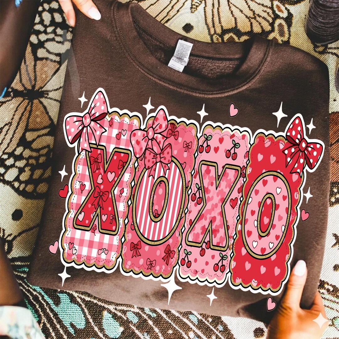 Preppy XOXO Valentine PNG, Pink Red Heart Coquette Design, Valentines ...