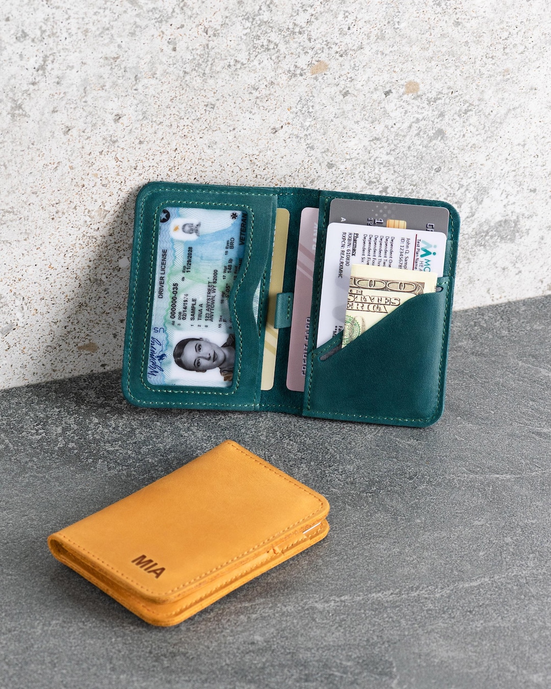 Personalized Leather ID Wallet – Slim Bifold Card Case, Handmade in USA ...