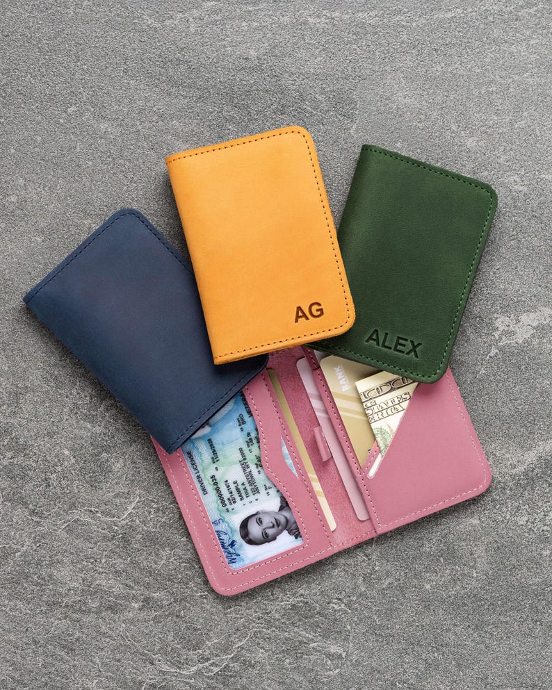 Personalized Leather ID Wallet – Handmade Slim Bifold Card Case - Etsy