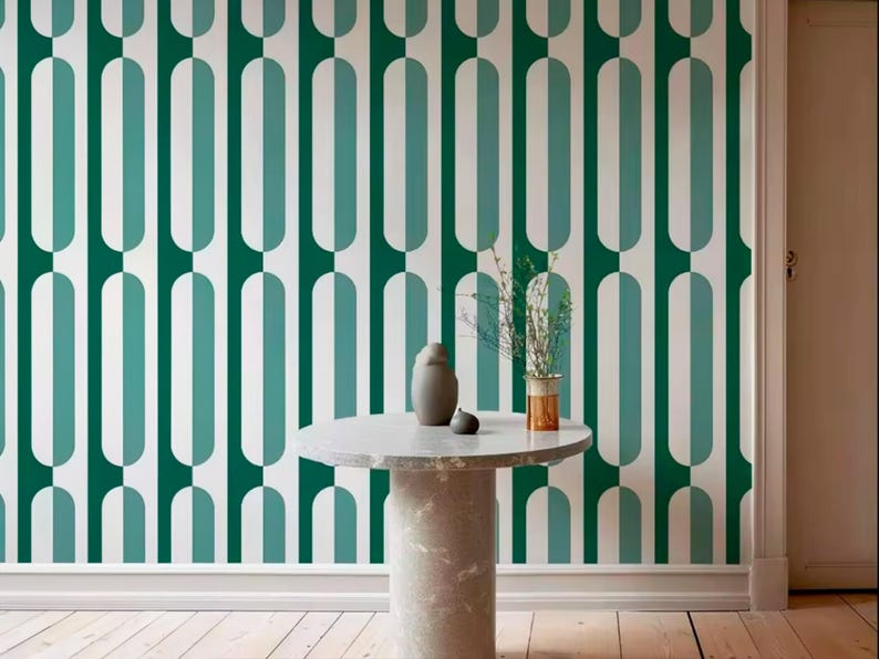 Teal Mid-century Capsule Stripe Peel and Stick Wallpaper - Etsy