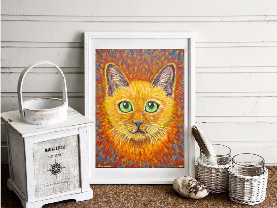 Cute Cat ART PRINT Sizes A5/A4/A3 Wall Art Green Eyed Ginger Kitten ...