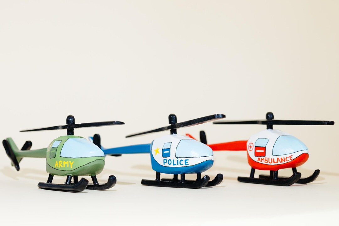 Handmade Wooden Helicopter Squad – Maple Wood Police, Ambulance & Army ...